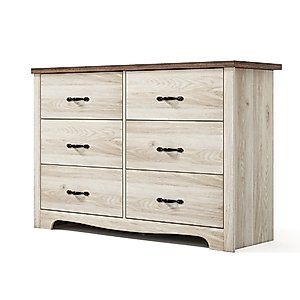 LINSY HOME 6 Drawer Dresser for Bedroom, Modern Double Dresser Organizer, Black Wood Dresser Chest of Drawers for Living Room,Entryway and Hallway, Wash White