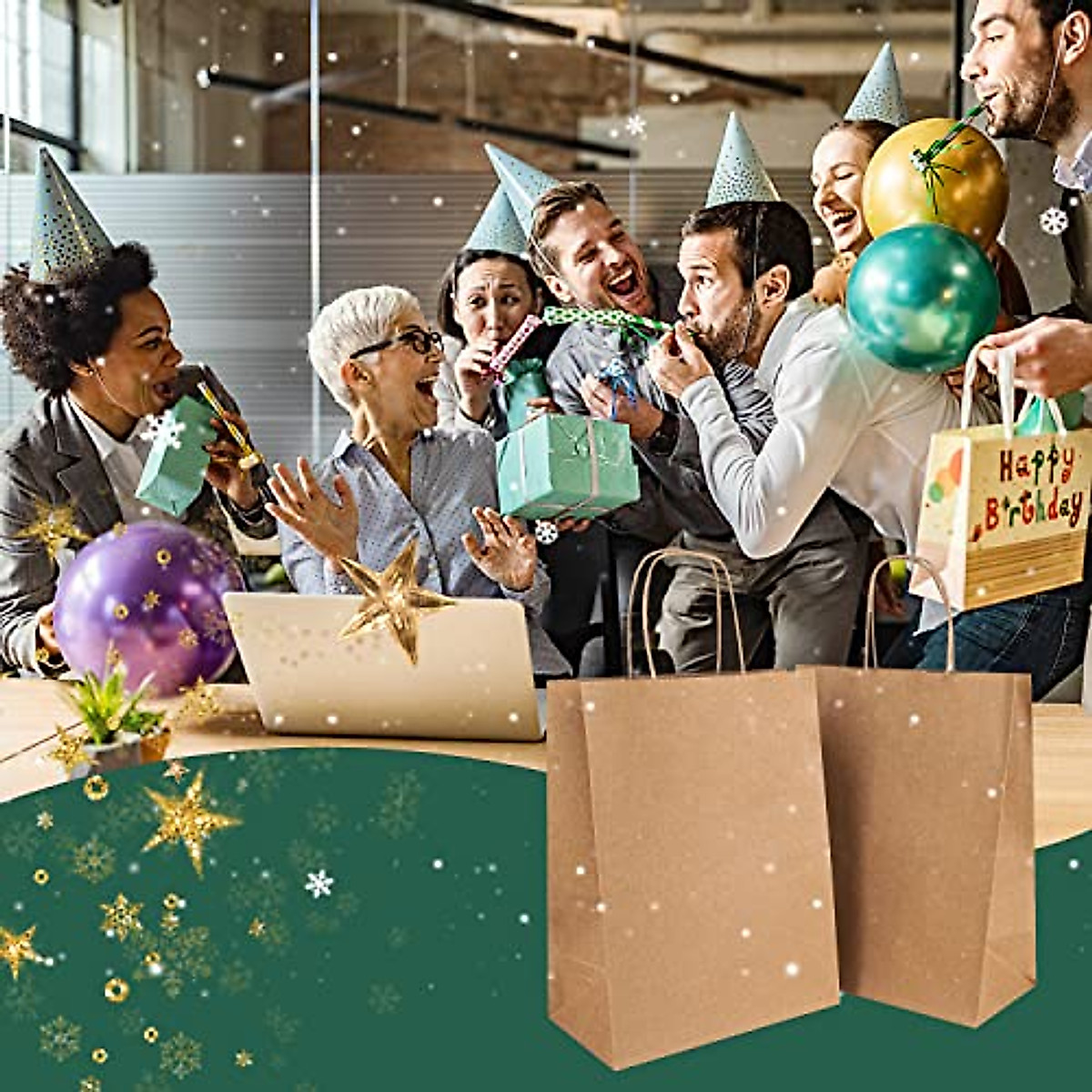 NYMVP Brown Paper Bags, 50Pcs Paper Bags with Handles 8x4.25x10.5 Gift Bags Bulk, Paper Shopping Bags, Kraft Bags, Party Favor Bags, Business Bags, Boutique Bags