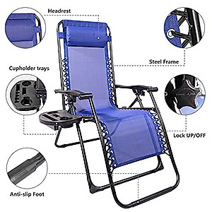 Yangming Galion Reclining Zero Gravity Chair (Set of 2), Dark Blue