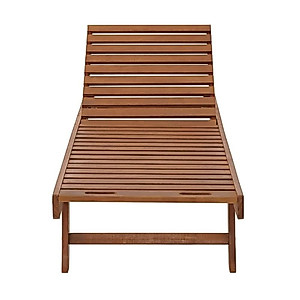 Eucalyptus Wood Outdoor Reclining Lounge Chair with Wheels 5 Position Adjustable Back 73 in. x 24 in. Weather-Resistant and Durable for Patio & Backyard Outdoor Furniture