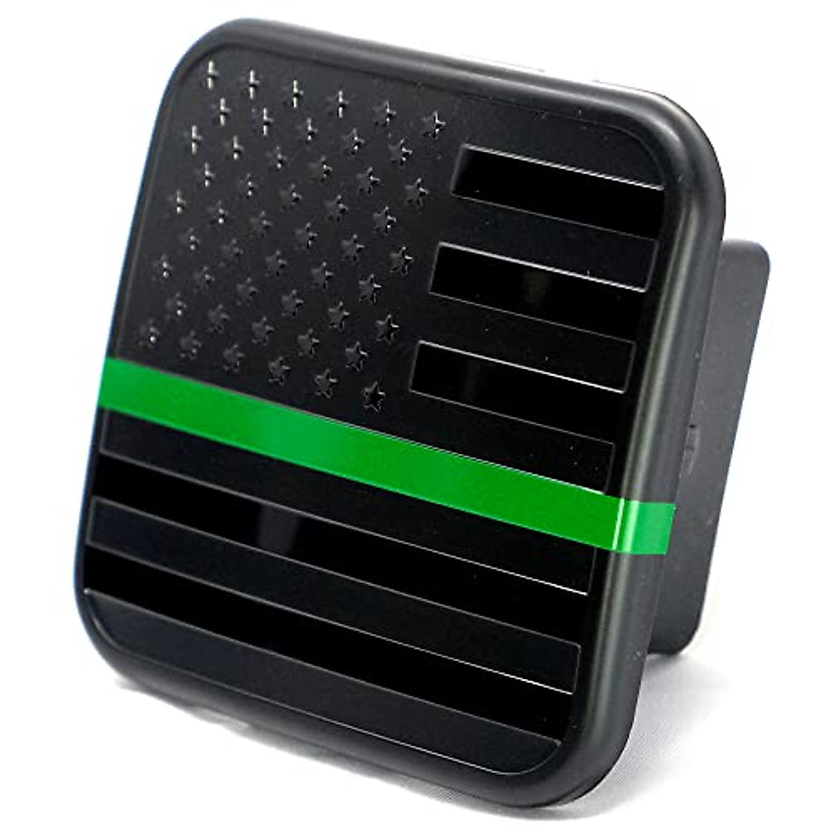 eVerHITCH American Flag Hitch Cover Plug (Fits 2" Receiver, Black with Green Line)