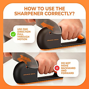 Orange Ninja 4-Stage Knife Sharpener - Premium Kitchen Knife Sharpeners - Adjustable Handheld Manual Knife Sharpeners for Kitchen Knives, Pocket knife Sharpener, Chef & Serrated Knife by Sharp Pebble