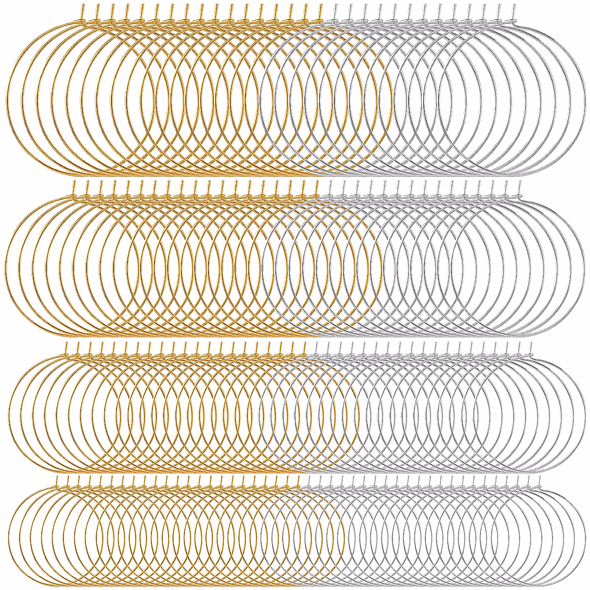 OIIKI 280PCS Earring Beading Hoops, 4 Sizes Gold/Silver Plated Hoop Earring Findings, Open Hoops, Metal Earring Rings, Round Earring Beading Decorative Accessories for DIY Jewelry Making, Parties