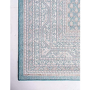 Unique Loom Williamsburg Collection Traditional Border with Dotted Center Area Rug, Rectangular 6' 1" x 9' 0", Teal/Beige