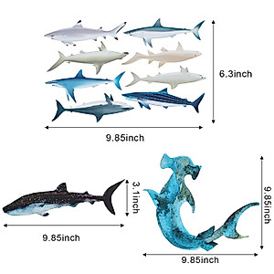 18 Pieces Sharks Peel Shark Wall Decals Removable Wall Stickers Animal Shark Decal Stickers Sea Theme Wall Decor Sticker for Room Bathroom Nursery Home Decor (Cute Style)