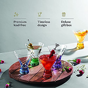 Colored Martini Glasses Set of 6 - 8 Oz Colored Margarita Glasses, Colorful Martini Glasses European Cocktail Glasses, Stemless Martini Glasses, Coupe Glasses, Dishwasher Safe, Glass Cups for Party