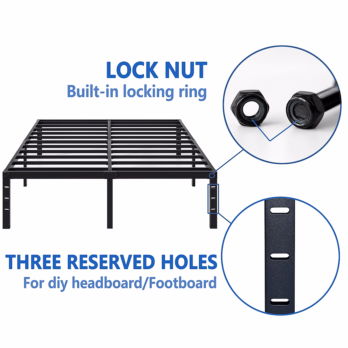 NEW JETO Metal Bed Frame,Queen Size Bed Frame with Storage Space,Heavy Duty Sturdy Mattress Foundation, Easy Assembly,No Box Spring Needed, Black,12 Inch,Queen