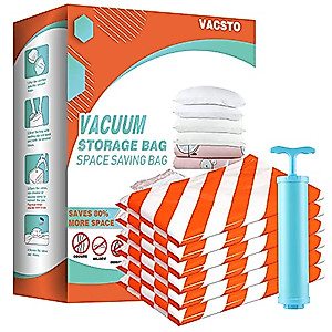 Vacuum Storage Bags Medium Space saver Bags 6 Pack (27.5” X 19.6”) With Handpump Space Saver Compression Seal Bags for Clothes, Quilts, Pillows, Double Zip Seal & Leak Valve