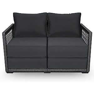 BULEXYARD 2 Person PE Rattan Patio Loveseat Sofa with Extra Thick Cushions,Grey Large Modern Luxury 2 Seats Wicker Conversation Sectional Outdoor Furniture Set for Balcony,Deck,Garden