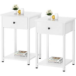 Ecoprsio Nightstand Set of 2 White End Table Side Table with Drawer and Storage Shelf Wood Night Stand Modern Bedside Table for Bedroom, Living Room, Sofa Couch, Hall, Easy Assembly, White