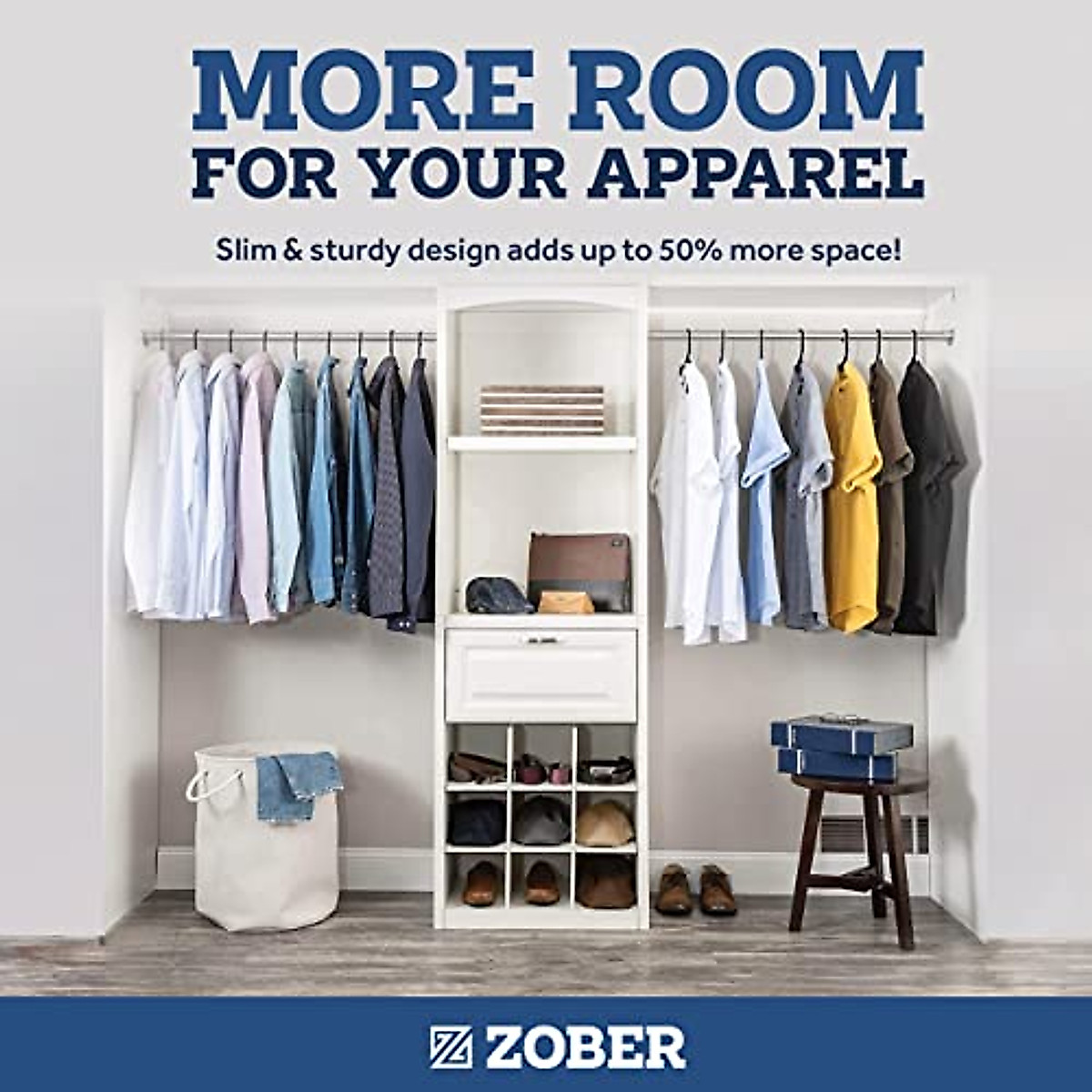 Zober Plastic Hangers 50 Pack - Gray Plastic Hangers - Space Saving Clothes Hangers for Shirts, Pants & for Everyday Use - Clothing Hangers with Hooks