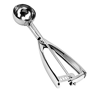Ice Cream Scoop with Trigger Set of 3, 18/8 Stainless Steel Metal Small Medium Large Cookie Dough Scoop for Baking Melon Ball Cupcakes 1+1.5+2 Tablespoon