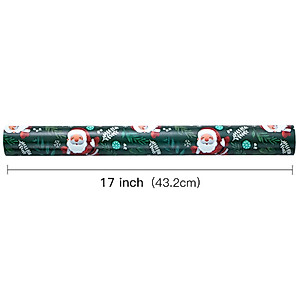 LeZakaa Christmas Wrapping Paper Roll - Santa Claus in Dark Green for Christmas Holiday, Party - 17 inches x 32.8 Feet (46.45 sq.ft.)