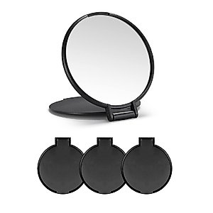 Compact Mirror Bulk Round Makeup Mirror for Purse, Set of 3, 2.6" L x 2.37" W (Black)