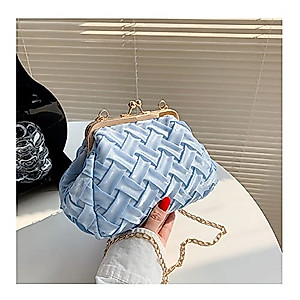 RZTA Women's Evening Bag Woven Small Design Chain messenger bag Party Prom Clutch Purse Floral Bride Wedding Handbag D1-Blue