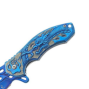 Falcon KS3603 7.75" FOLDING POCKET KNIFE 440 STAINLESS COATED STEEL WITH 3D DRAGON DESIGNED HANDLE AND POCKET CLIP.