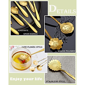 16 Pcs Teaspoon Gold Tea Spoons, ESRISE Stainless Steel Coffee Dessert Spoon, Cute Demitasse Spoon for Stirring Drink Milkshake (Gold)