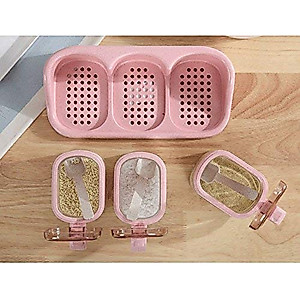 OUTOS Glass Transparent Spice Jar Seasoning Box Set Kitchen Container Tools Condiment Jars Cruet with Cover and Spoon Kitchen Utensils Supplies Salt Cellar with Lid (Pink, 3)(with base)