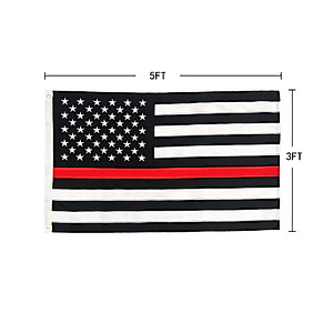 Thin Red Line American Flag, Embroidered Stars and Sewn Stripes - Black Red and White American Flag Honoring Firefighters and EMTs