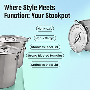 MARBELLA 6 pcs set (8/12/16) Quart Stainless Steel Stockpot with Lid Food Grade Heavy Duty Multipurpose Stock Pot for Stew, Simmering, Soup Pot, Gas and Dishwasher Safe Rust Free Cookware Silver