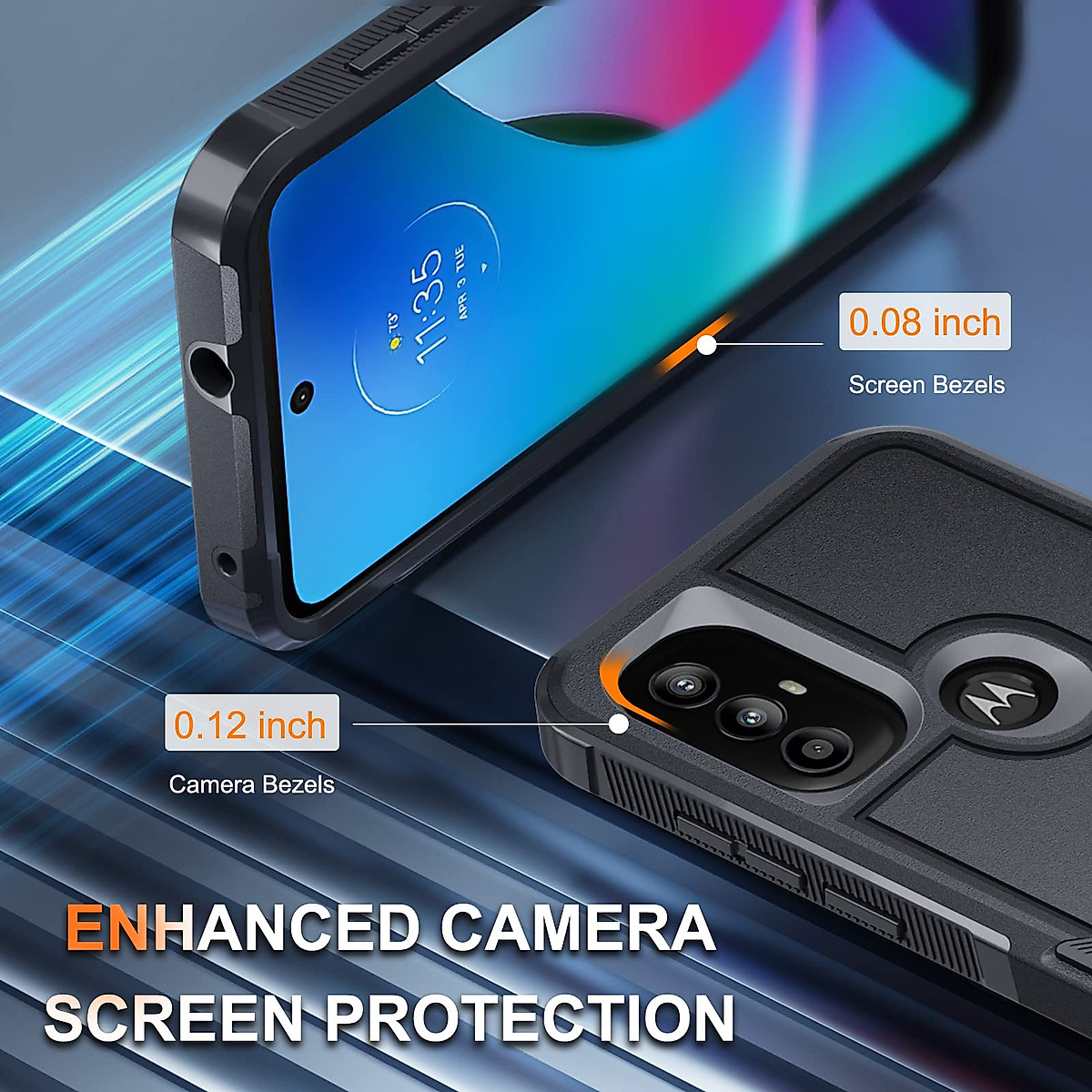 for Motorola Moto G Play 2023, Moto G Pure, Moto G Power 2022 Case with Tempered Glass Screen Protector, 2-in-1 Full Body Heavy Duty Rugged Shockproof Protective Phone Cover, Black Matte