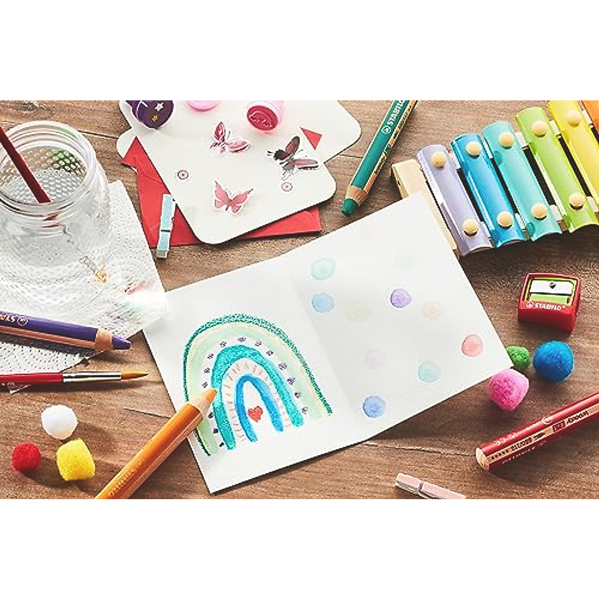 Multi-talented Pencil - STABILO woody 3-in-1 - Wallet of 10 - Assorted Colors + Sharpener