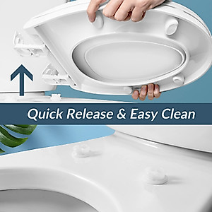Round Toilet Seat with Slow Close Seat, Easy Clean, Plastic, White, Suitable Standard Round Toilet
