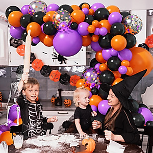 Jobkoo Black Purple Orange Balloon Arch Kit, Matte Orange Purple Black Balloon Garland Confetti Latex Balloons Orange Black Purple Helium Balloon for Happy Graduation Birthday Halloween Party Decor