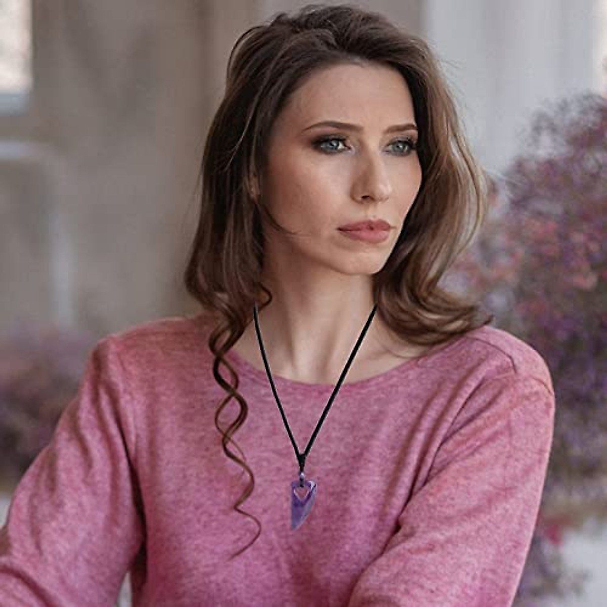 MAIBAOTA Necklaces for Men Adjustable Black Rope Necklace Amethyst Crystal Stone Pendant Necklace Men's Jewelry