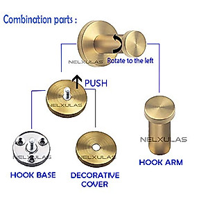 NELXULAS Golden Brushed Stainless Steel Single Super Heavy Duty Wall Mount Hook, Bath Towel Hooks, Coat Hanger (2", 4 PCS)