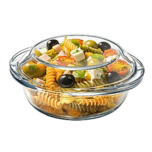 Mini-0.5 Liter Glass Casserole Dish With Glass Lid, Round Oven Safe Glass Bakeware with Handles, Microwave Oven Safe Glass Bowl with Lid