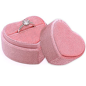 MYEBIUAI Velvet Ring Box Pink - Premium Gorgeous Heart Shape Ring Box Display Holder with Detachable Lid Ring Bearer Box for Proposal, Engagement, Wedding, Ceremony, Anniversary