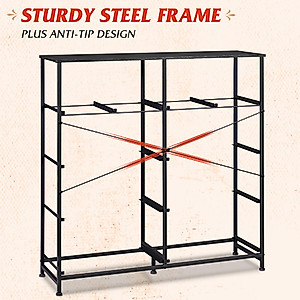 WLIVE Dresser for Bedroom with 10 Fabric Drawers, Tall Chest Organizer Units for Clothing, Closet, Storage Tower with Cabinet, Metal Frame, Wooden Top, Charcoal Black Wood Grain Print