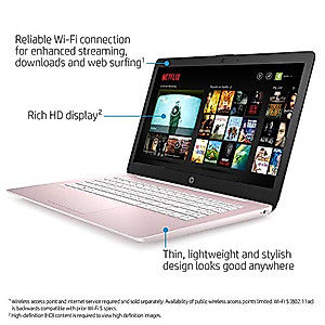 HP Stream 14-Inch Laptop, Intel Celeron N4000, 4 GB RAM, 32 GB eMMC, Windows 10 Home in S Mode With Office 365 Personal For 1 Year (14-cb184nr, Rose Pink)