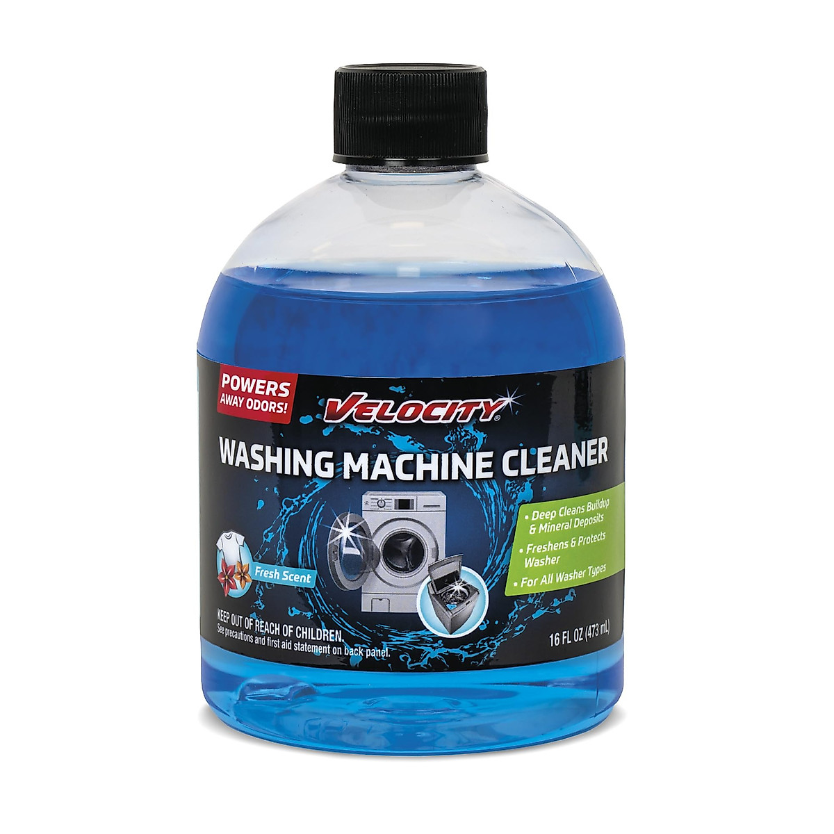 Velocity Washing Machine Cleaner – 4 Uses Per Bottle. Removes Hardwater Stains & Odor-Causing Buildup Inside Drum, Washer Cleaner for All Front & Top Load Washers & High Efficiency Machines