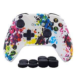Hikfly Silicone Gel Controller Cover Skin Protector Kits for Xbox One/Xbox One S/Xbox One X Controller Video Games(1 x Controller Camouflage cover with 8 x Thumb Grip Caps)(White Paints)