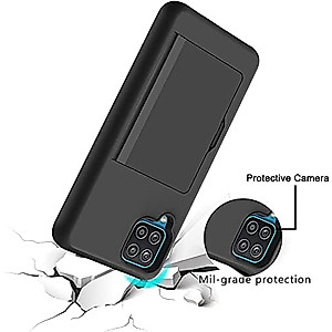 FDTCYDS Galaxy A12 Case with Card Holder,Shockproof Armor Silicone Hybrid Rugged Protective Wallet Cover Case for Samsung Galaxy A12 Edition - Grey