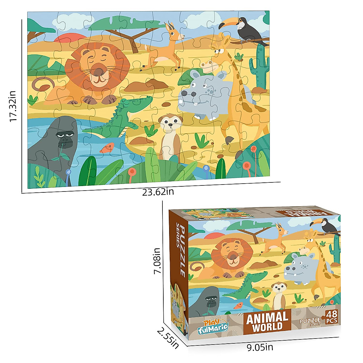 Jumbo Floor Puzzles for Kids Ages 3-5 4-8, Preschool Learning Toys Farm Animals Puzzles for Toddlers&Kids, 48 Pieces Blue Card Material (Animal World)
