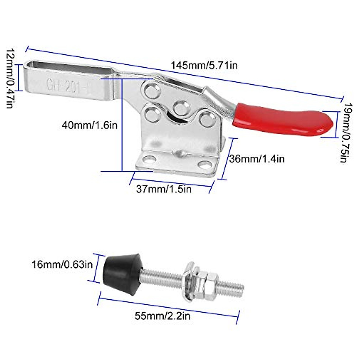 AConnet Adjustable Toggle Clamp 12 Pack 201-B Style Quick Release Toggle Latch Hold Down Clamp Antiskid Red Horizontal Clamp 360Lbs Holding Capacity Quick Release Woodworking Tool
