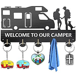 Hlytylh Camper Key Holder for Wall, Key Holder,Wall Mounted Key Organizer Hooks for Wall Decorative with 5 Hooks,Deer Camper Hanger for Entryway,Front Door,Hallway,Office,Gifts for Men,12X8 inches(A)
