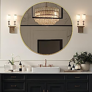 Growsun 48 inch Large Gold Round Mirror, Bathroom Mirror for Wall, Metal Frame Round Mirror for Fireplace Living Room Wall Decor