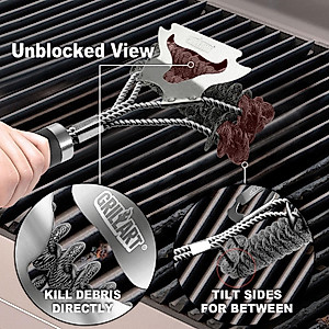 GRILLART Grill Brush for Outdoor Grill Bristle Free - Safe BBQ Grill Cleaner Brush - 17" BBQ Brush for Grill Cleaning Kit -Stainless Grill Cleaning Brush BBQ Grill Accessories Tools- Gifts for Men Dad