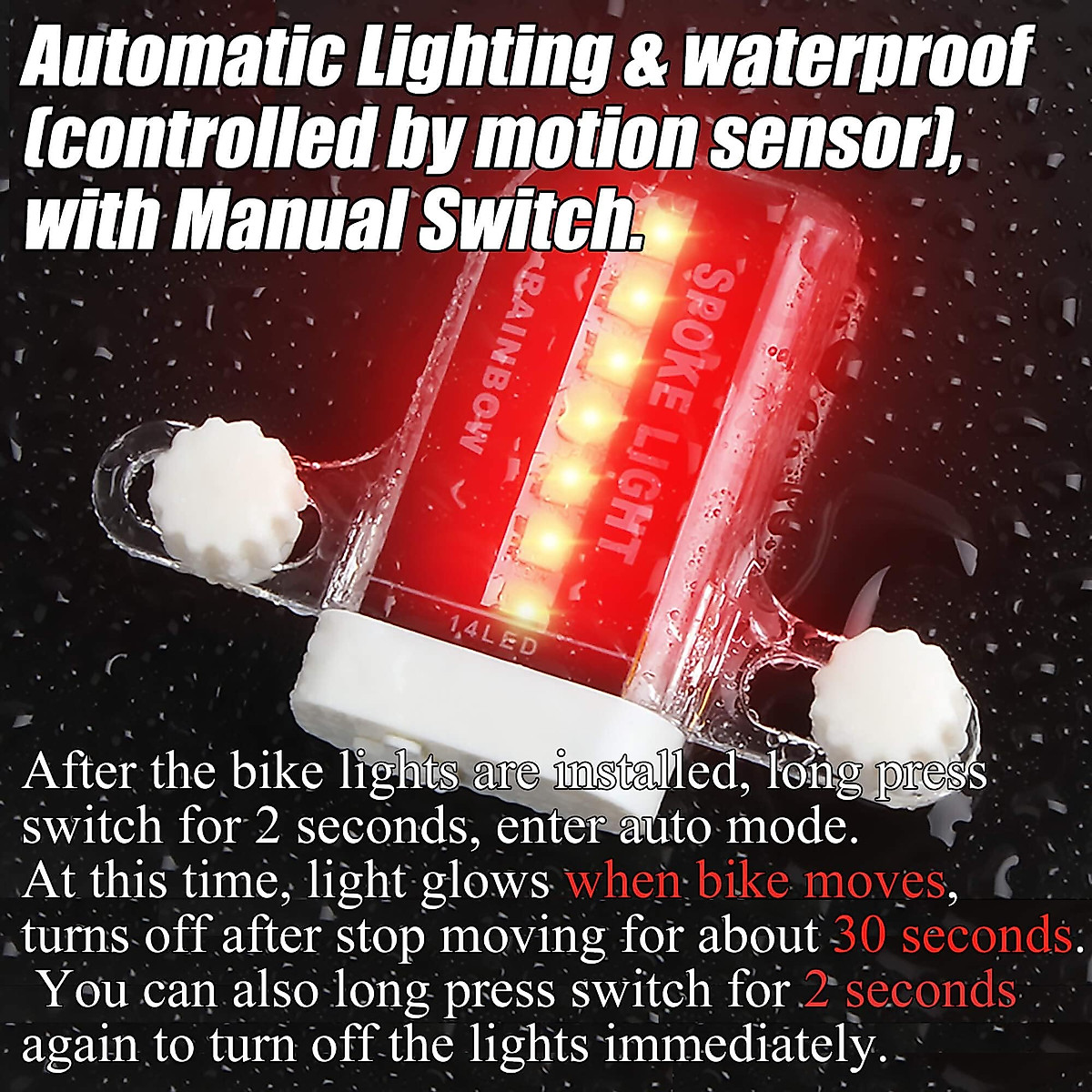 DAWAY LED Bike Wheel Lights - A12 Waterproof Cool Bicycle Tire Light (2 Pack), Safety Spoke Lights for Kids Adults Boys Girls Christmas Gifts, 30 Fun Bright Patterns, Auto & Manual Dual Switch