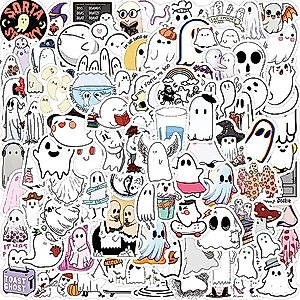 100PCS Cartoon Cute Ghost Stickers Cute Packaging Colorful Waterproof Stickers Vinyl Art Stickers for Water Bottles,Skateboards Guitars Helmets Laptops,and for Teenagers Girls,Boys Gift