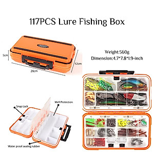 U/D 27/79 /117 PCS Fishing Hooks Lures Baits Tackle Including Crankbaits, Spinnerbaits, Plastic Worms, Jigs, Topwater Lures, Tackle Box and More Fishing Gear Lures Kit Set (117)