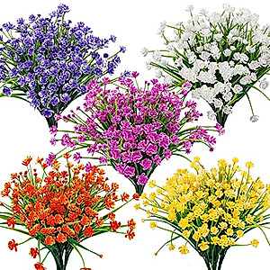 HATOKU 24pcs Artificial Flowers for Outdoor Decoration, UV Resistant Plastic Flowers Outdoors, Fake Plants in Bulk for Garden Courtyard Farmhouse Porch Home Decoration (5 Colors)