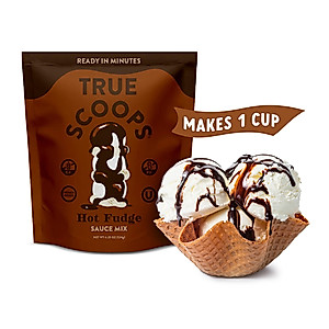True Scoops Beginner's Pack - Chocolate Ice Cream Mix & Salted Butterscotch Sauce Mix. Add One Ingredient - Half & Half! Makes 1 Pint of Ice Cream And 1 Cup of Sauce. Women-Owned, Gluten-Free, Peanut-Free, and Kosher.