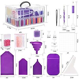 Quefe 2-Tier Diamond Painting Storage Container, 88 Slots Clear Stackable Bead Organzier with Diamond Painting Accessories and Tools for DIY Diamond Art Craft Jewelry Bead Storage