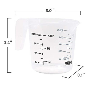 Terbold 3pc Measuring Cup Set in Clear Plastic with Long Handles - 1 Cup, 2 Cup, 1 Quart Sizes