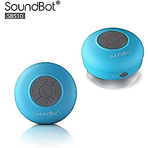 Soundbot SB510 Bluetooth Shower Speaker HD Water Resistant Bathroom Speakers, Handsfree Portable Speakerphone with Built-in Mic, 6hrs of Playtime, Control Buttons and Dedicated Suction Cup (Blue)